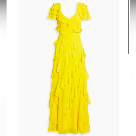 Badgley Mischka | Dresses | Badgley Yellow Cascade Ruffle Dress | Poshmark